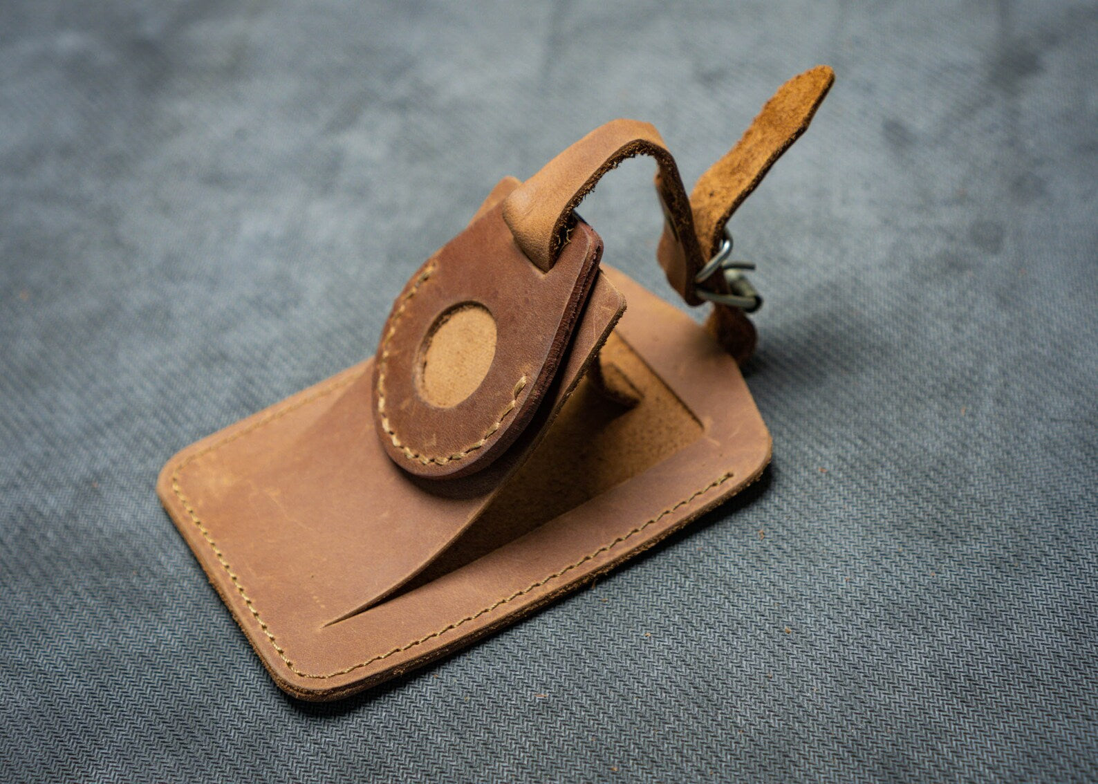 Leather Luggage tag with Leather AirTag Case Holder | Handcrafted