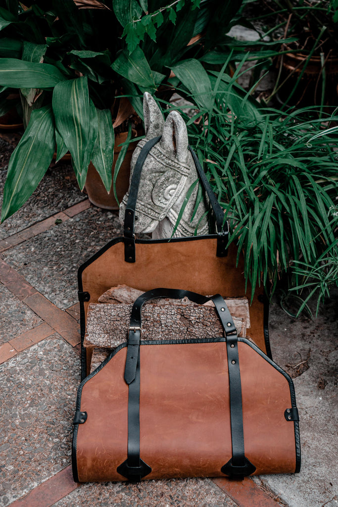 Leather Log Carrier : Gift for Home, Fireplace decor, Christmas gift